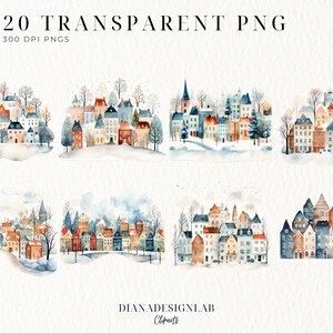 Scandinavian Winter Houses Clipart, Christmas Village Clipart, Nordic ...