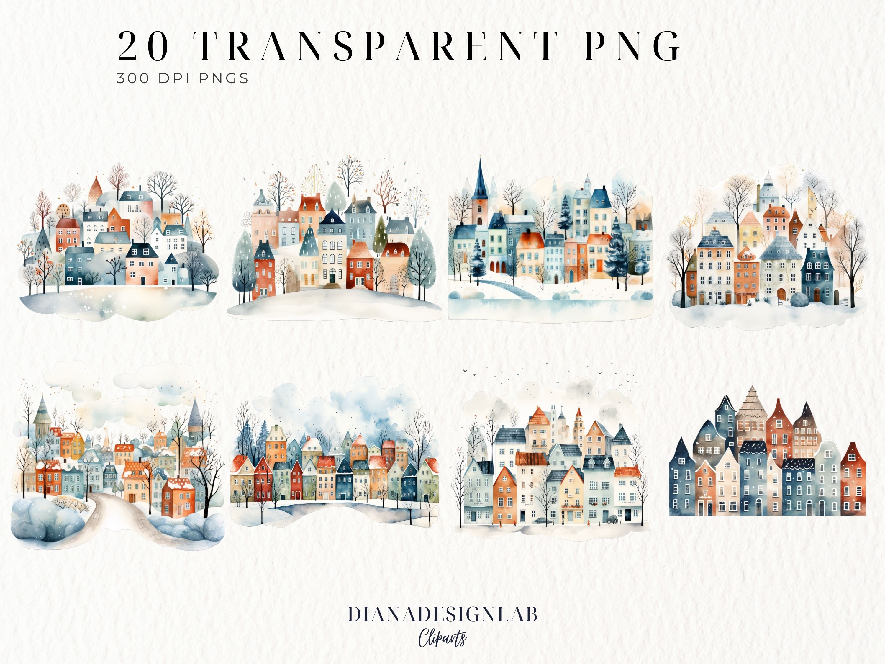 Scandinavian Winter Houses Clipart, Christmas Village Clipart, Nordic ...