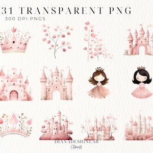Little Princess Clipart Watercolor, Pink Magical Castle, Whimsical ...