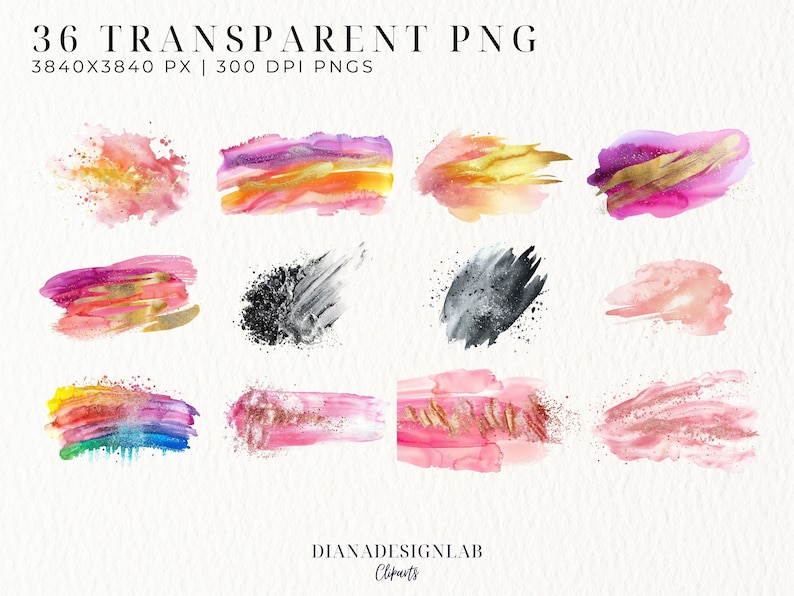 Glitter Smear Clipart, Watercolor Splatter Clipart, Abstract Background ...