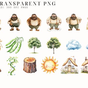 Jack and the Beanstalk Clipart, Watercolor Fairy Tale Graphics, Kids ...