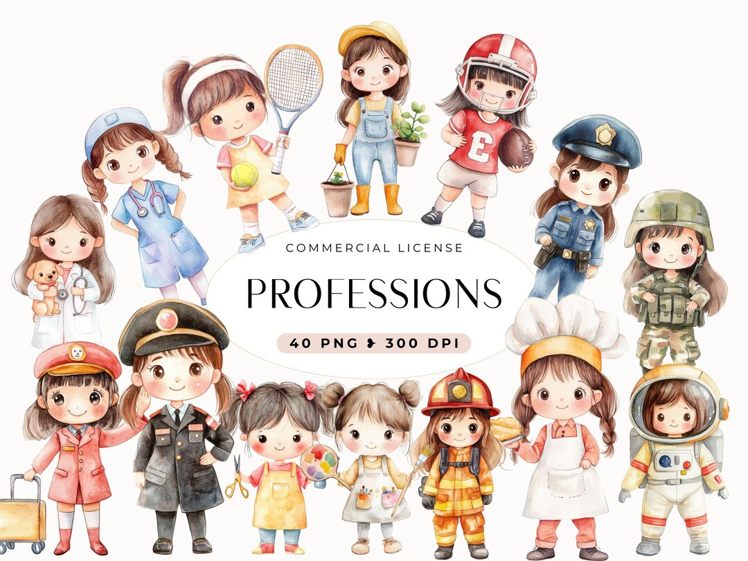 Professions Clipart Commercial, Girl Kids Graphic, Watercolor ...
