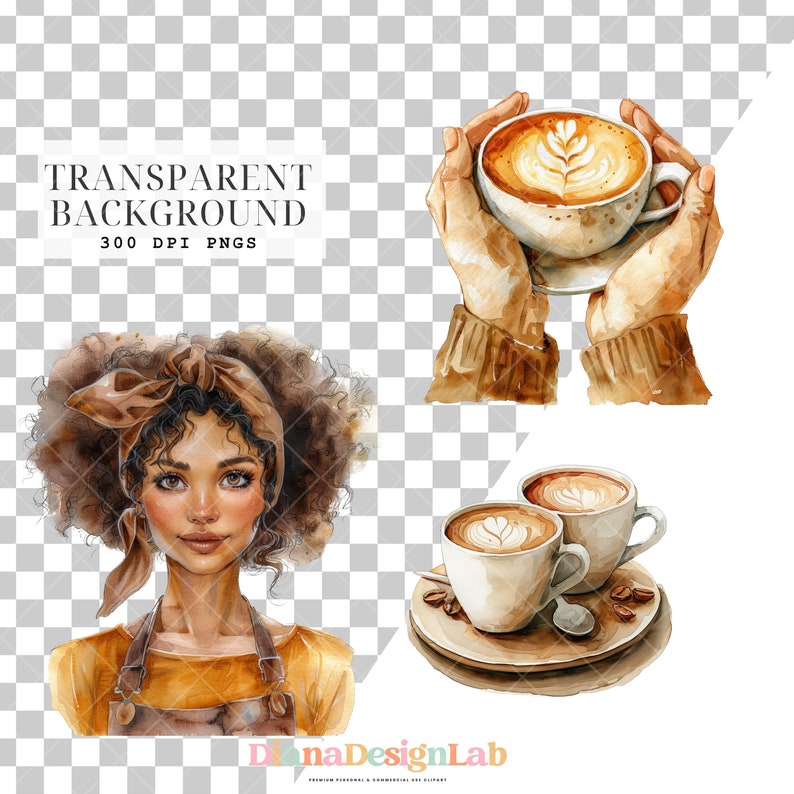Watercolor Coffee Lover Clipart, Card Making, Book Lover, Barista ...