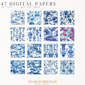 Digital Paper Santorini, Digital Download, Commercial Use, Greece ...