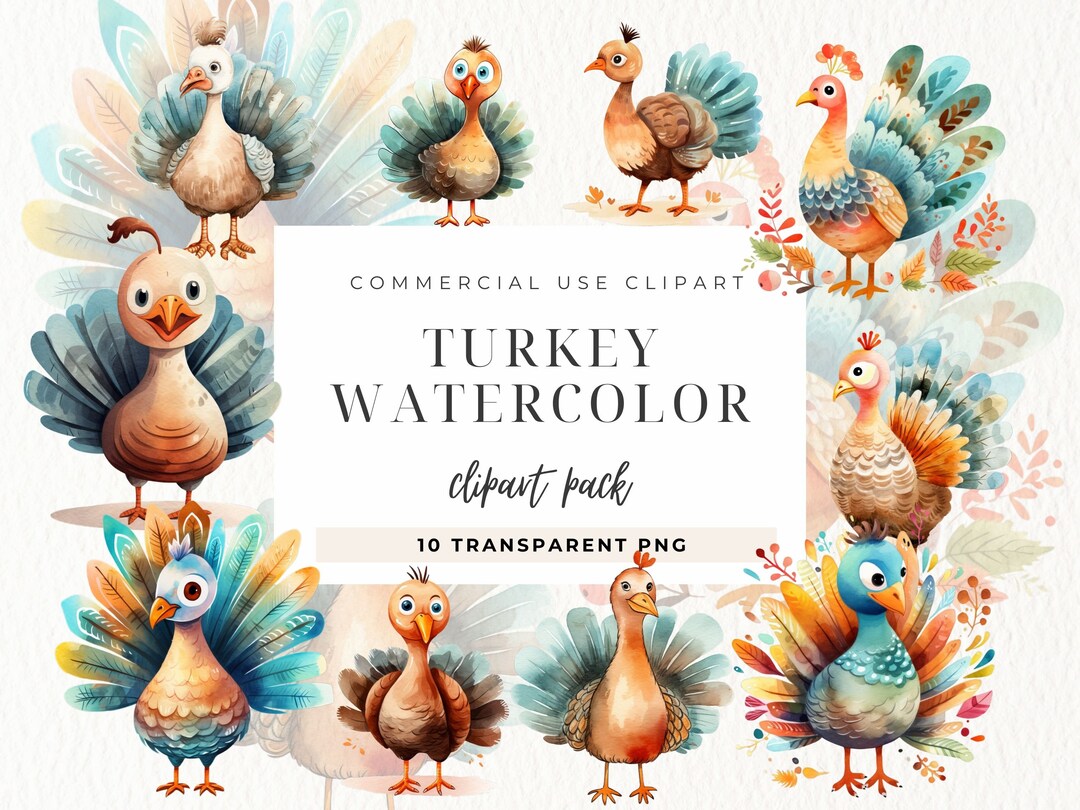 Turkey Clipart Watercolor, Watercolor Thanksgiving Clipart Bundle ...