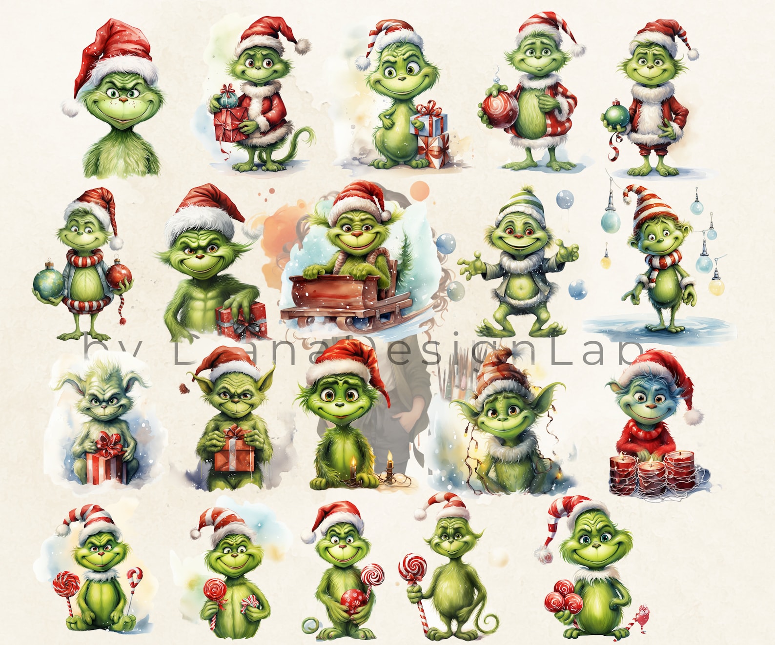 Festive Holiday Characters Clipart, Cute Watercolor Christmas ...