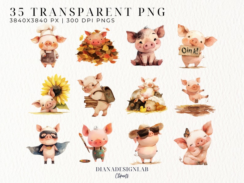 Pig Clipart, Farm Animals Clip Art, Pig Png, Watercolor Pigs, Cricut ...