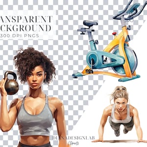 Workout Watercolor Clipart, Fitness Illustration, Gym Clip Art, Women ...