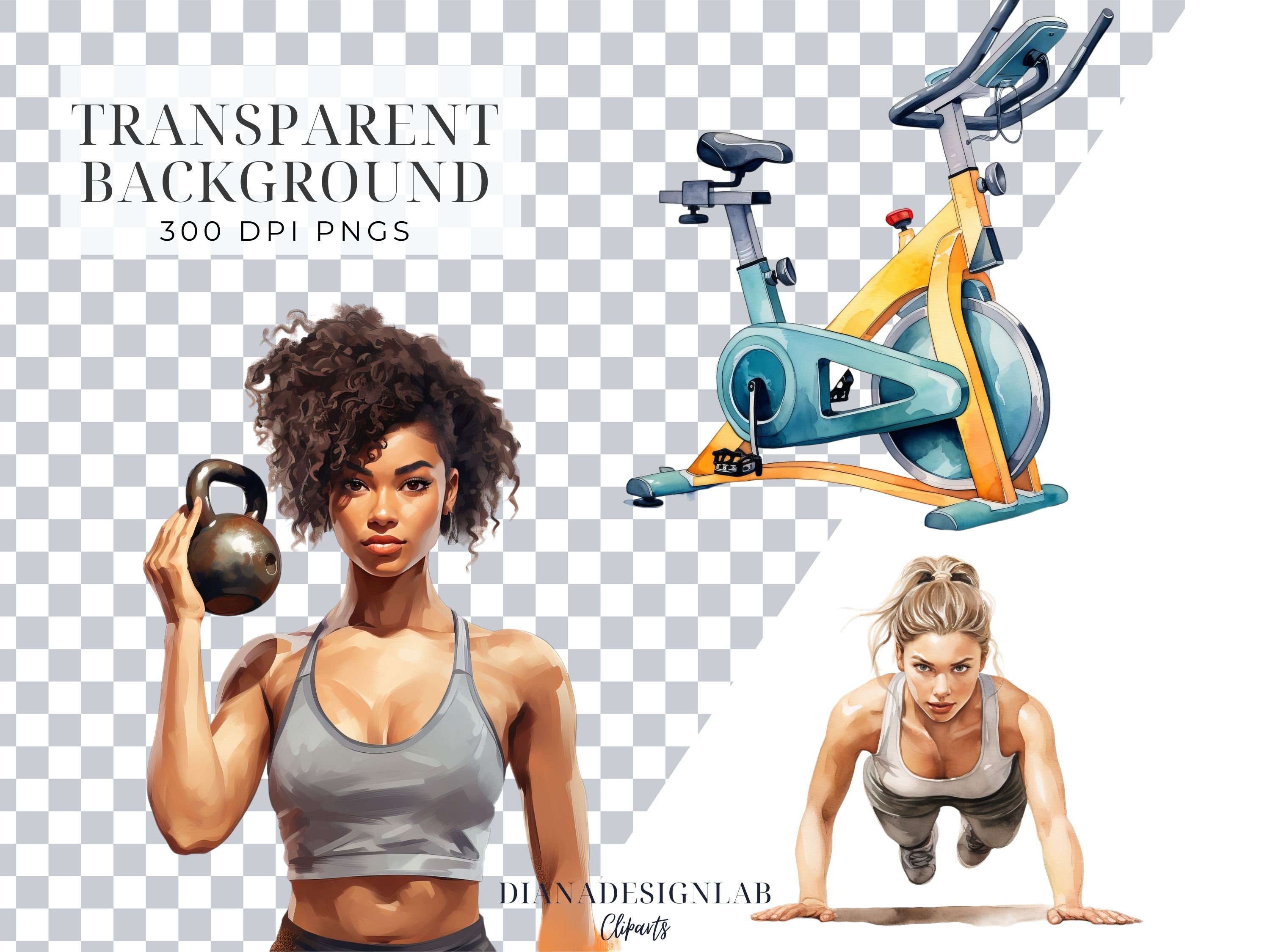 Workout Watercolor Clipart, Fitness Illustration, Gym Clip Art, Women ...