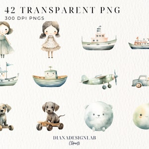 Watercolor Baby Toy Clipart, Nursery Decor, Newborn Children Png ...