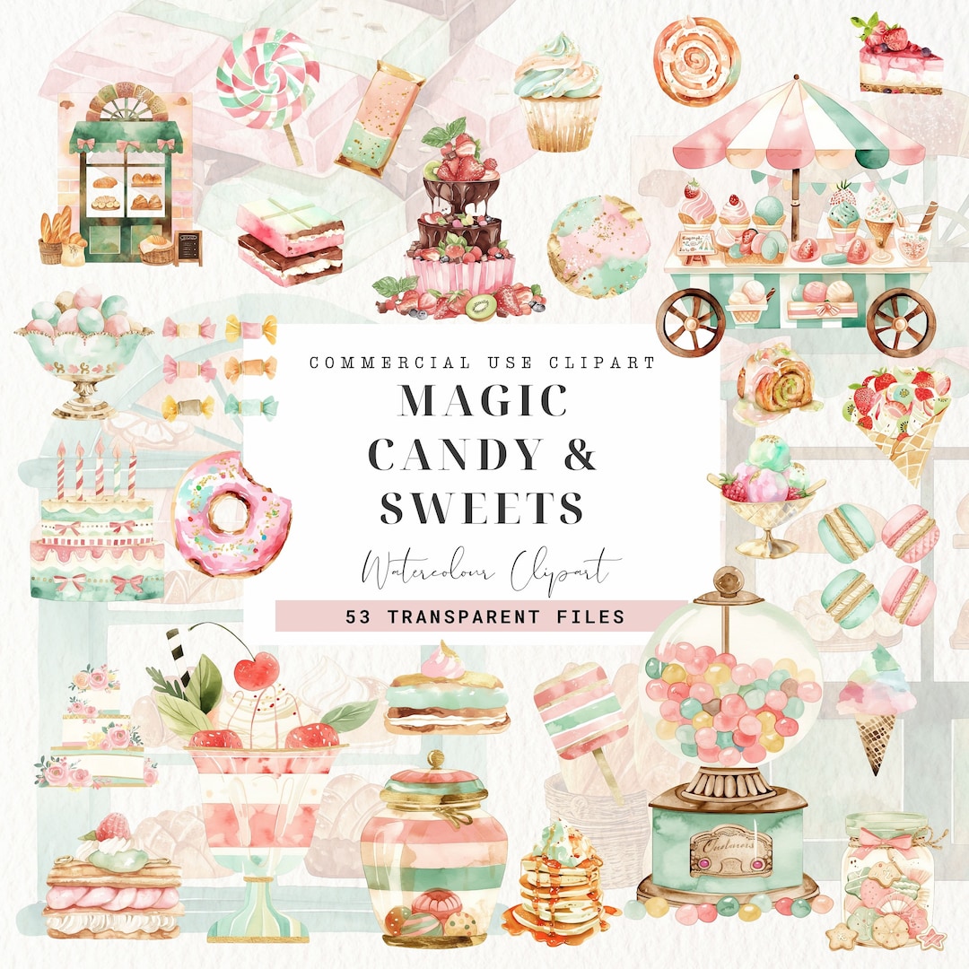 Watercolor Clipart Candy, Digital Download, Ice Cream, Treats Macarons ...