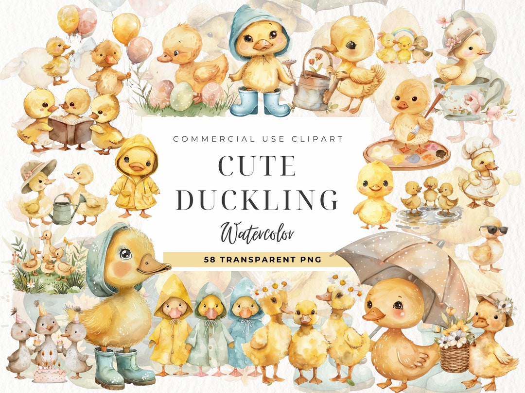 Watercolor Duckling Clipart, Digital Downloads, High Quality PNG, Cute ...