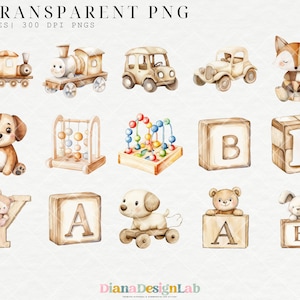 Watercolor Baby Blocks Clipart, Nursery Decor, Plush Bunny, Baby Toys ...