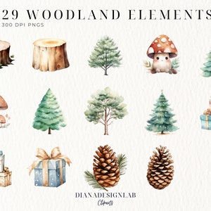 Woodland Christmas Clipart, Paper Crafts, Instant Download, Watercolor ...