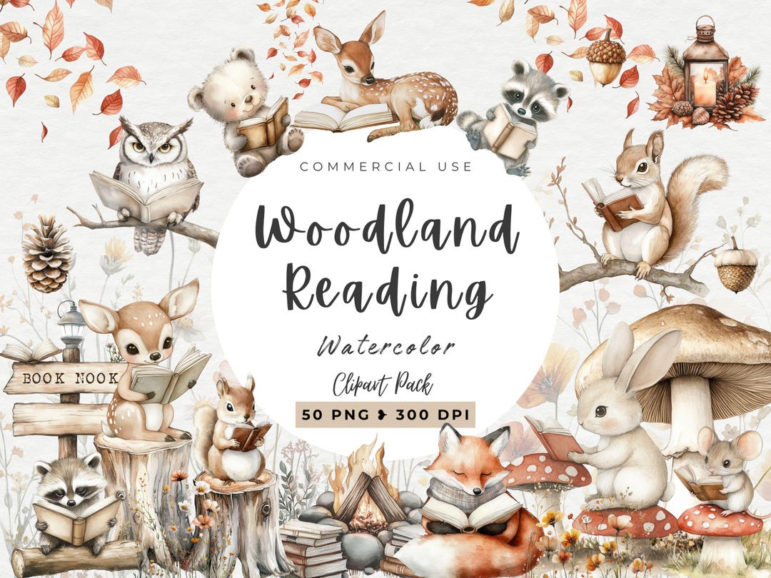 Woodland Reading Clipart, Fall Autumn, Baby Animals, Back to School ...