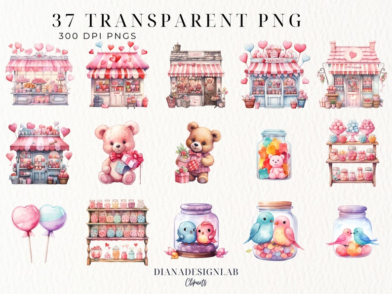 Valentine Candy Shop Clipart, Commercial Use, Sweet Clip Art, Candyland ...