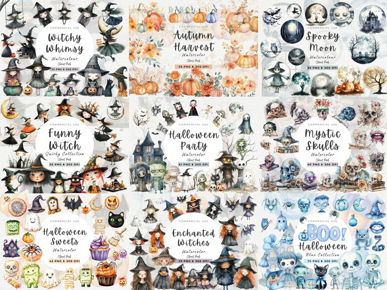 Mega Halloween Bundle Clipart, Autumn, Fall, Watercolor Clipart ...