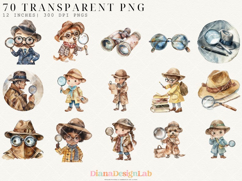 Watercolor Detective Clipart, Detective Graphics, Private Investigator ...