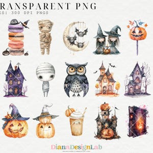 Cute Halloween Watercolor Clipart, Spooky Halloween, Witch, Ghost ...