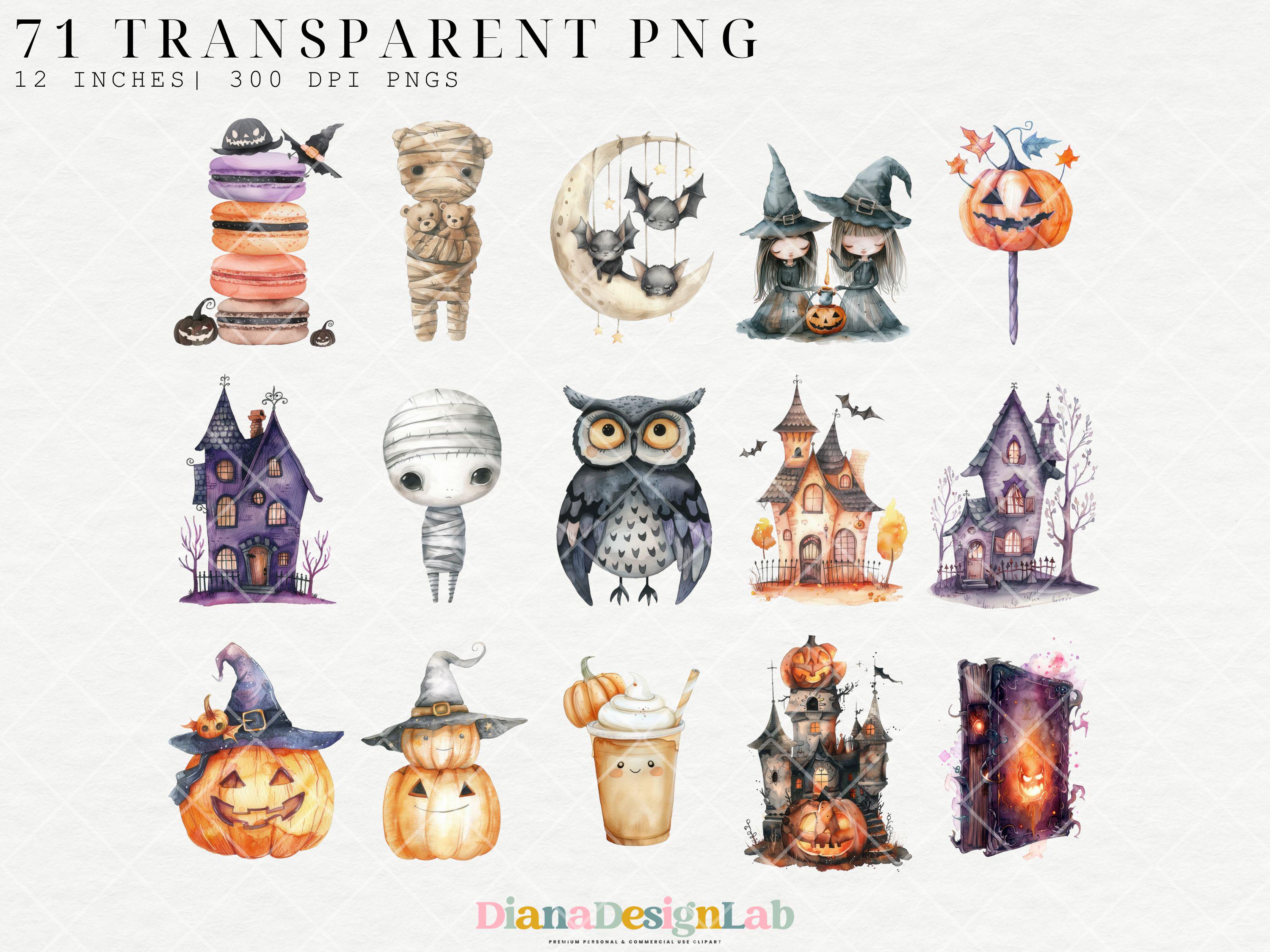 Cute Halloween Watercolor Clipart, Spooky Halloween, Witch, Ghost ...