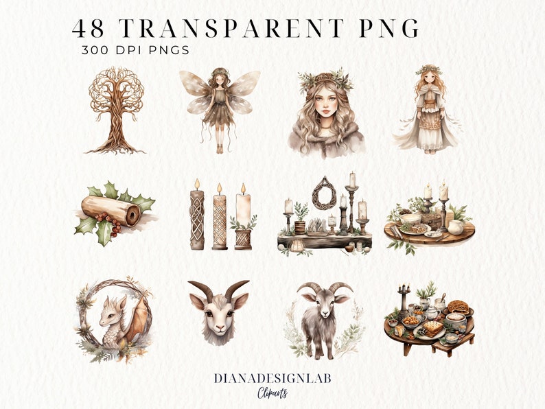 Watercolor Yule Clipart Junk Journal Winter Clip Art Xmas - Etsy