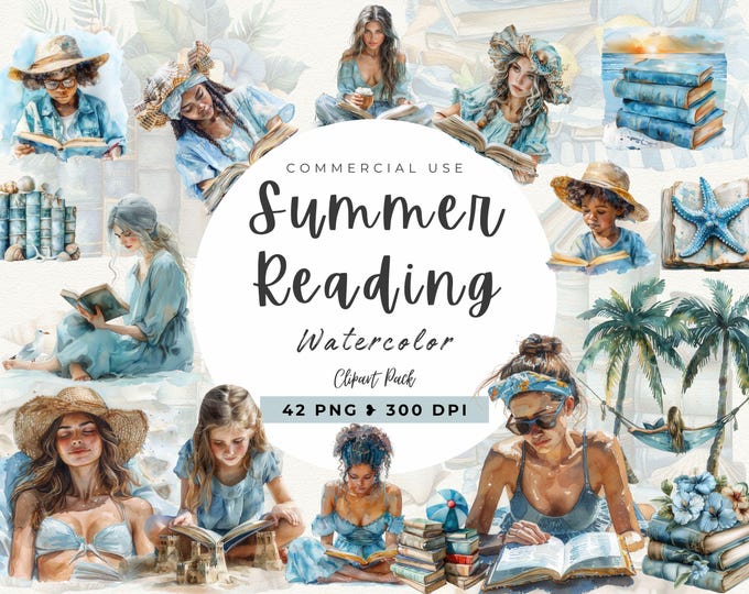 Summer Reading Clipart, Beach Bookworm PNG, Cute Beach Reading Png ...