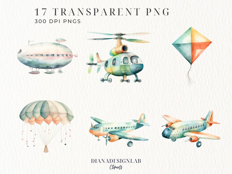 Baby Clipart Airplane, Air Transport Watercolor, Nursery Decor, Baby ...