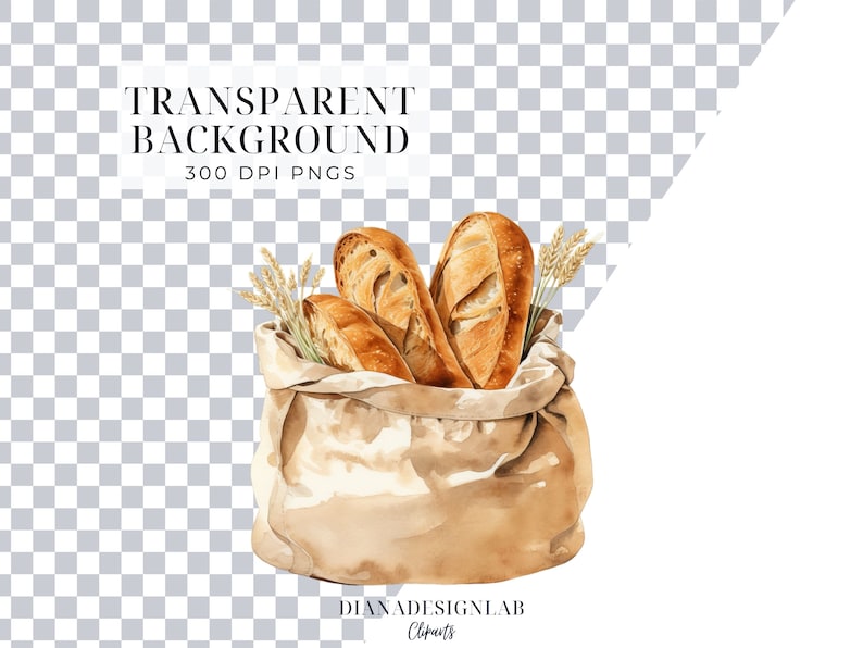 Watercolor Bakery Shop Clipart, Bread Baguettes French Croissants ...