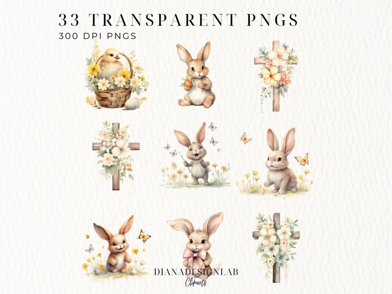 Watercolor Easter Clipart Bundle, Easter Bunny, Eggs Floral Baskets ...