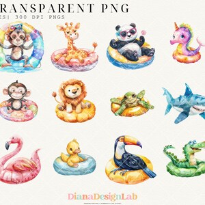 Animals in a Pool Party Clipart, Beach, Summer Elephant, Summer Safari ...