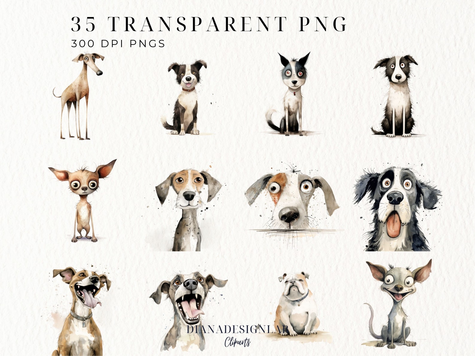 Quirky Dog Clipart, Whimsical Dogs Clip Art, Kawaii Dog, Quirky Dog ...