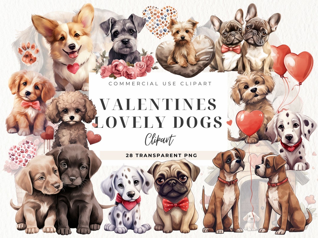 Valentines Day Dogs Clipart, Head Animals Clipart, Digital Download ...