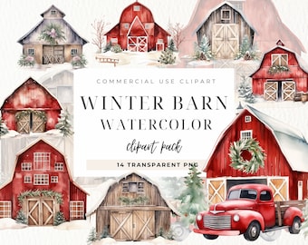 Winter Barn Clipart, Digital Download, Red Barn Clipart, Farm Clip Art ...