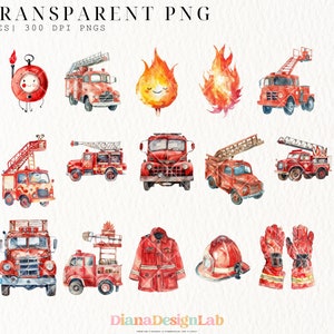 Firetruck Watercolor Clipart, Commercial Use, Firetruck Birthday, Fire ...