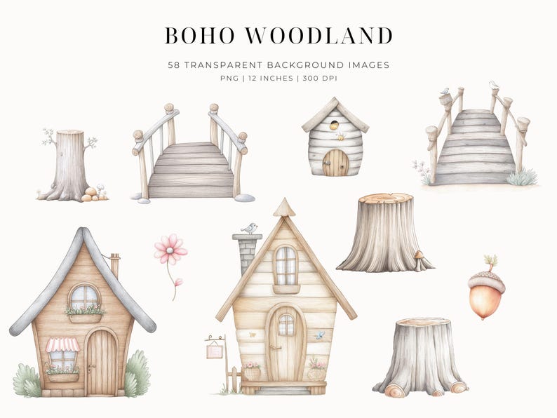 Boho Woodland Clipart, Baby Animals, Nursery Decor, Woodland Baby ...