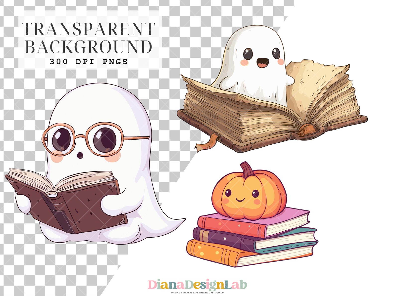 Bookish Ghost Clipart, Instant Download, Halloween Png, Svg, Designs ...