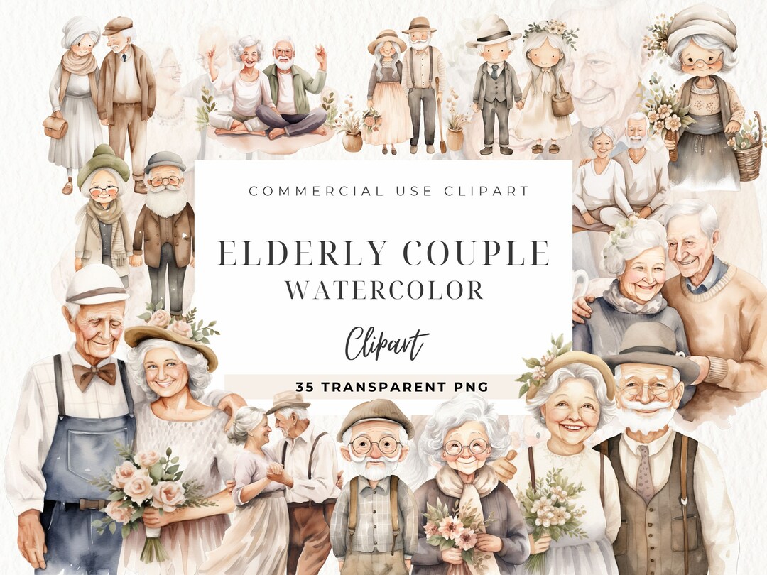 Elderly Couple Clipart, Valentines Day, Happy Elderly Couples ...