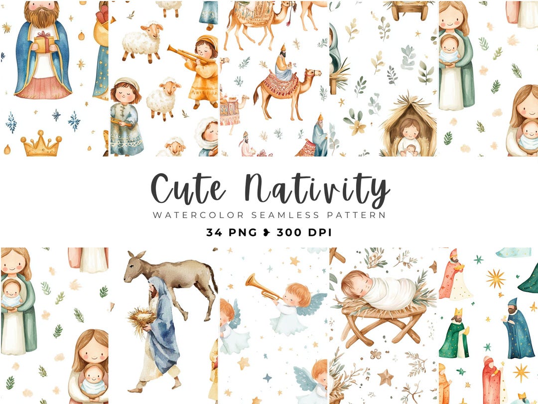 Cute Nativity Seamless Digital Pattern, Biblical Art, Nativity Baby ...