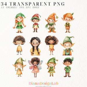Watercolor Elf Clipart, Love Elves, Christmas Art, Forest Creatures ...