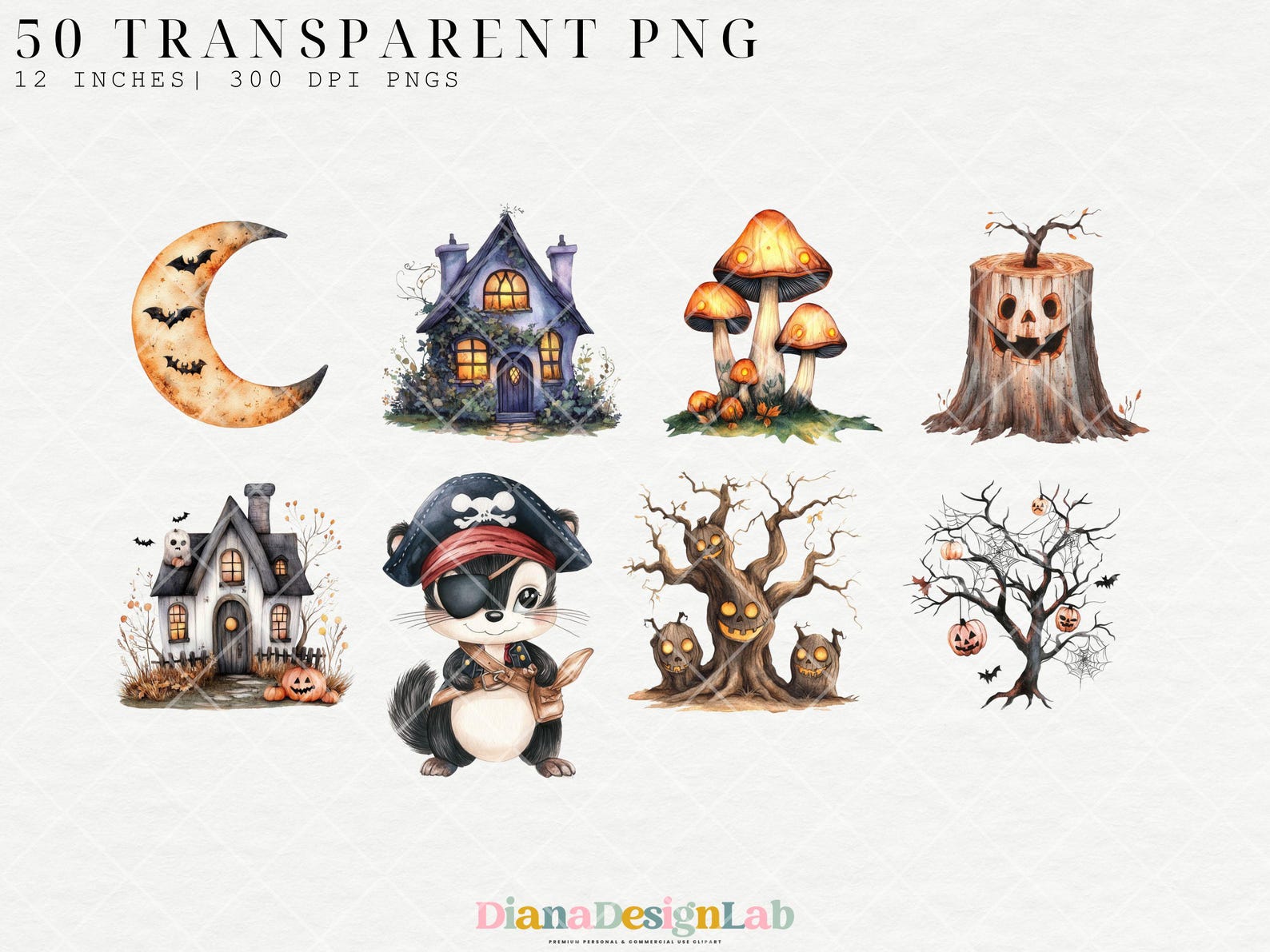 Woodland Halloween Watercolor Clipart, Nursery Decor, Spooky Clipart ...