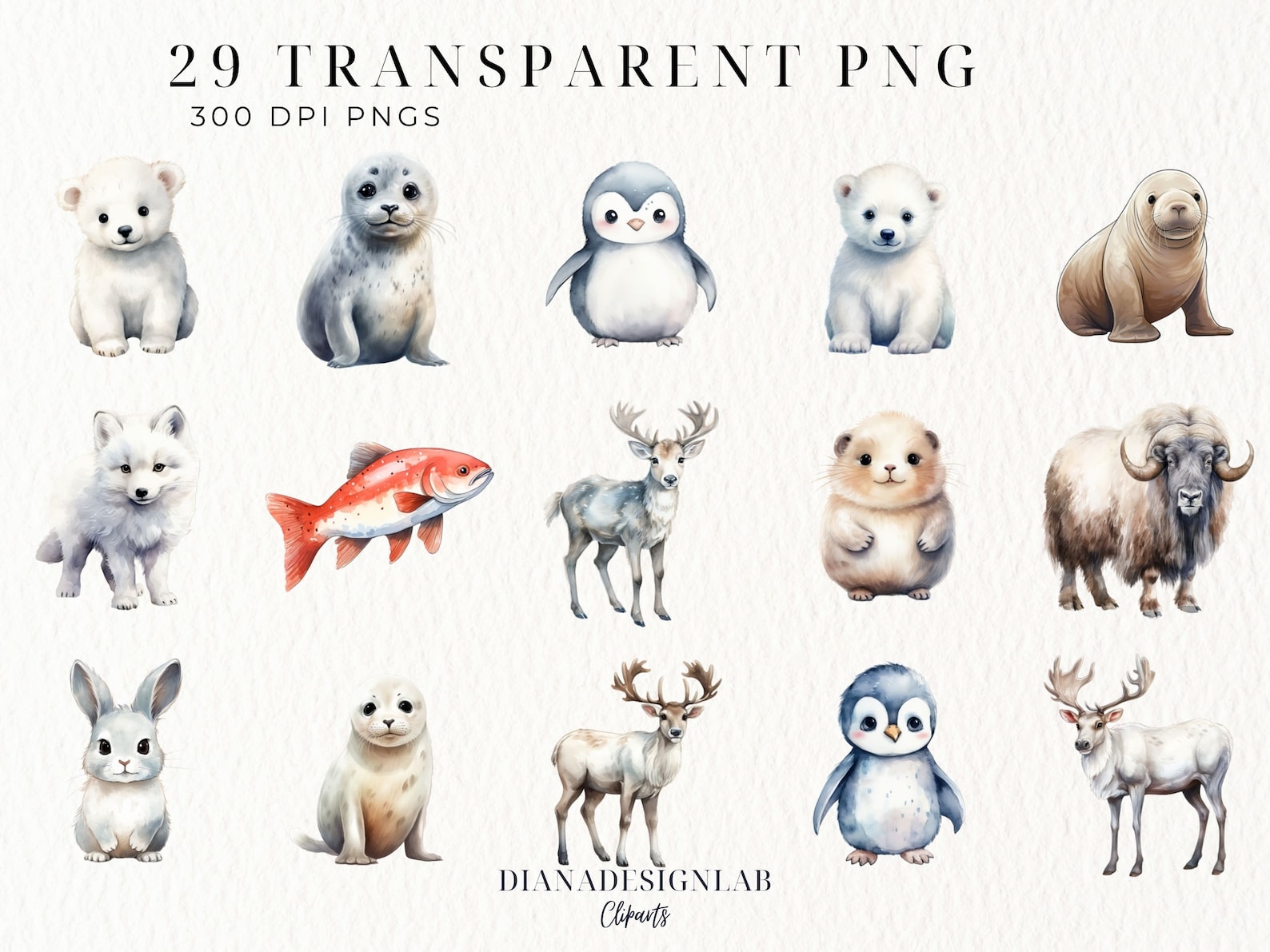 Winter Wonderland Clipart, DIGITAL DOWNLOAD, Arctic Animals Set, Baby ...