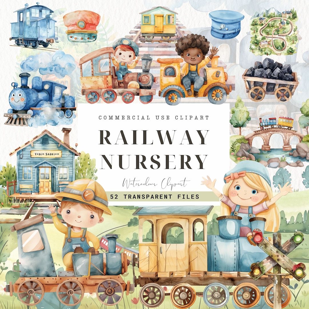 Watercolor Blue Train Kids Clipart, Baby Shower, Baby Animals, Nursery ...