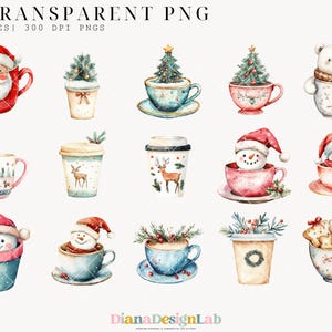 Christmas Coffee Cup Clipart, Watercolor Hot Chocolate Mug, Hot Cocoa ...