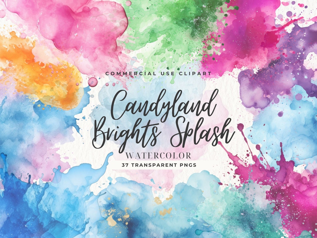 Candyland Brights Watercolor Splatter Clipart, Abstract Background ...