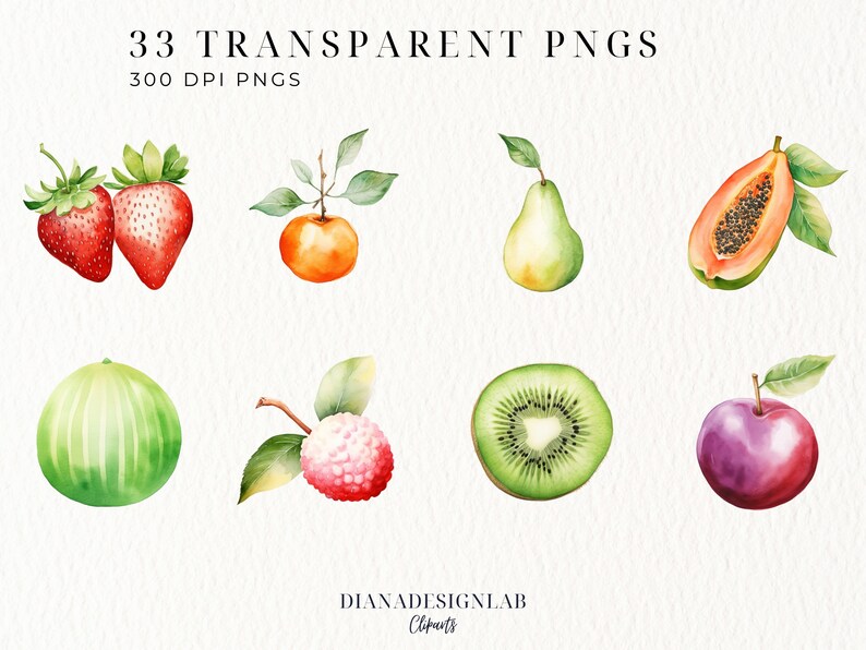Watercolor Cute Fruits Clipart, Strawberry, Commercial Use, Summer ...