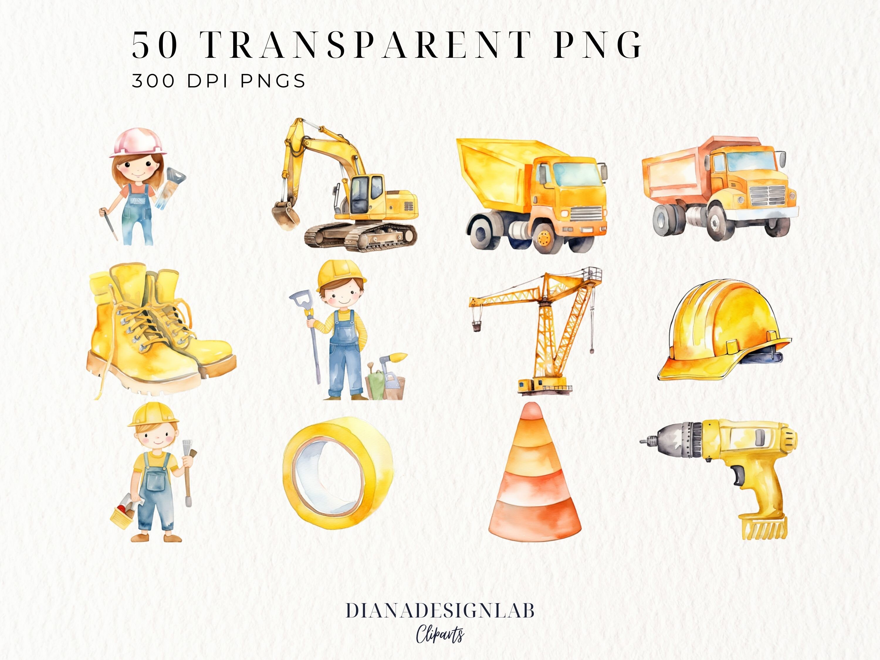 Construction Clipart, Watercolor Construction Truck Clip Art ...