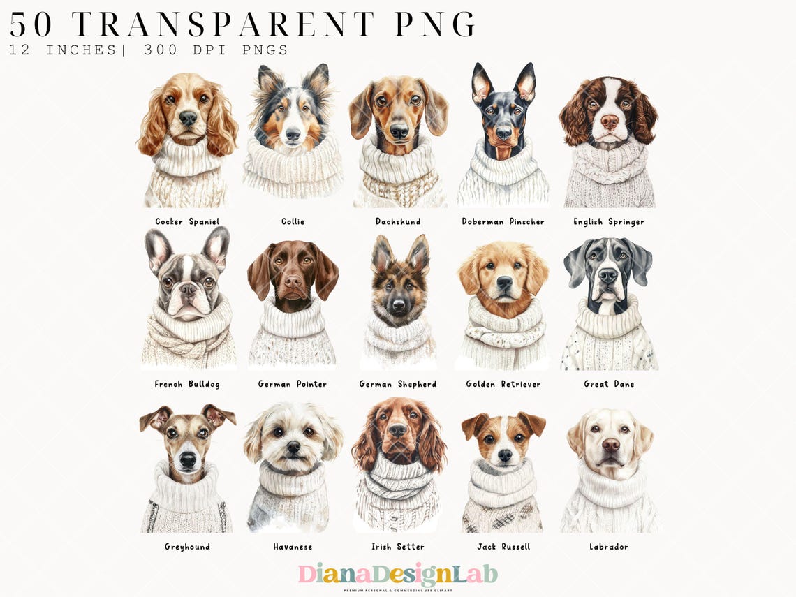 Watercolor Cozy Dogs Portrait Clipart, Digital Download, Dog Lover ...