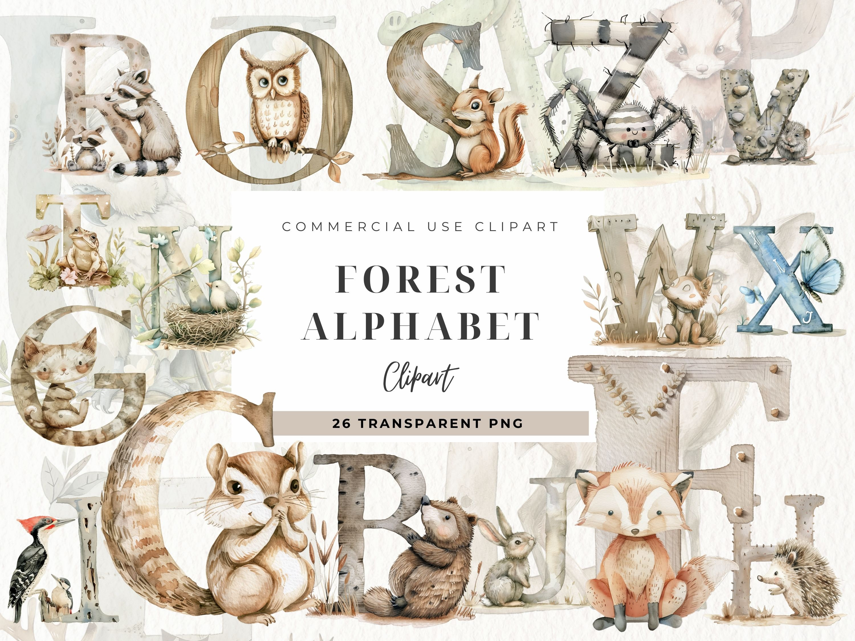 Woodland Alphabet Clipart, Letter Clip Art, Fog Forest, Commercial Use ...