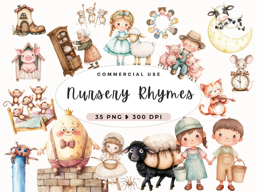 Watercolor Nursery Rhyme Clipart, Three Little Pigs, Baby Cute, Little ...