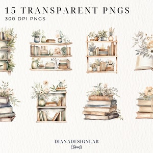 Bookshelves Clipart, Cottagecore, Book Clip Art, Boho Vintage Reader ...